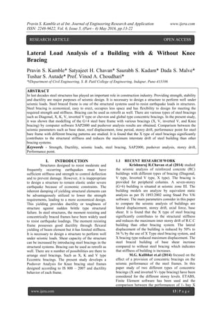 Lateral Load Analysis of a Building with & Without Knee Bracing | PDF