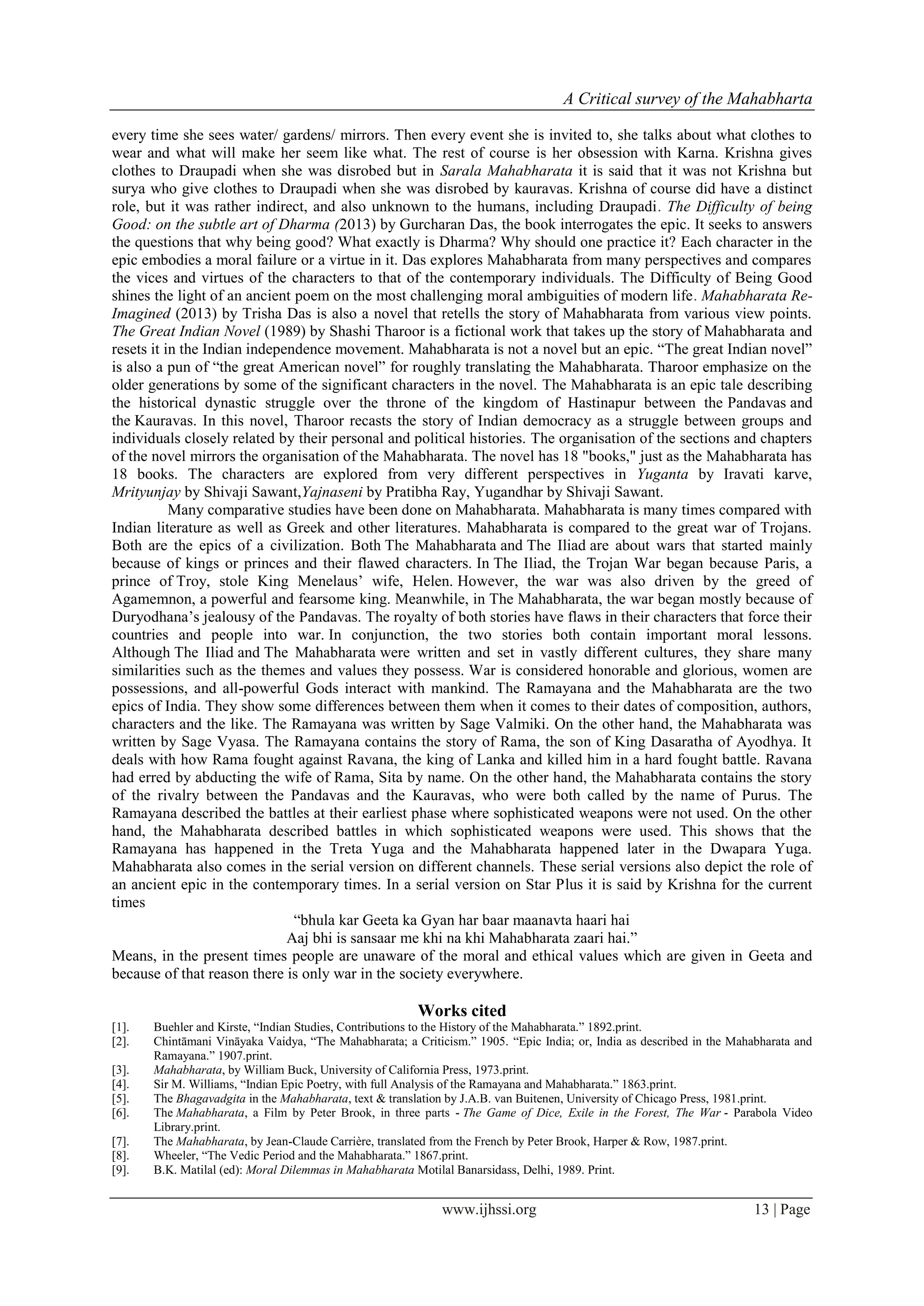 A Critical survey of the Mahabharta | PDF