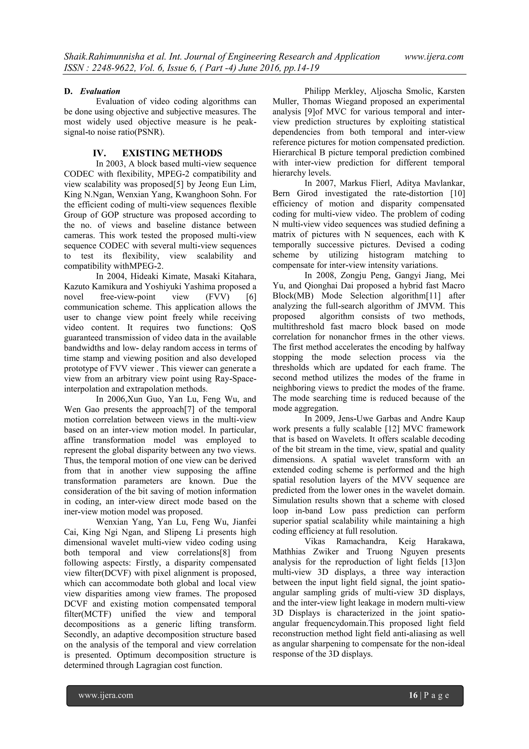 Multi-View Video Coding Algorithms/Techniques: A Comprehensive Study | PDF