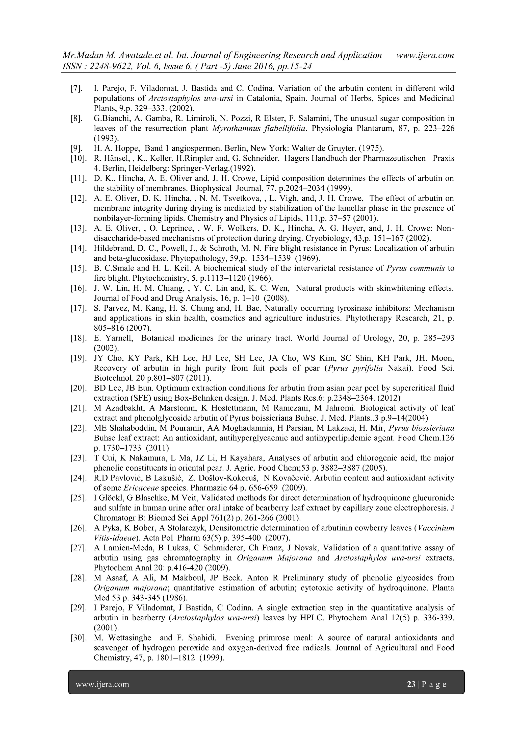 Arbutin Analysis In Leaves, Fruit And Branches Of Pyrus Amygdaliformis Vill. Var. Amygdaliformis ...