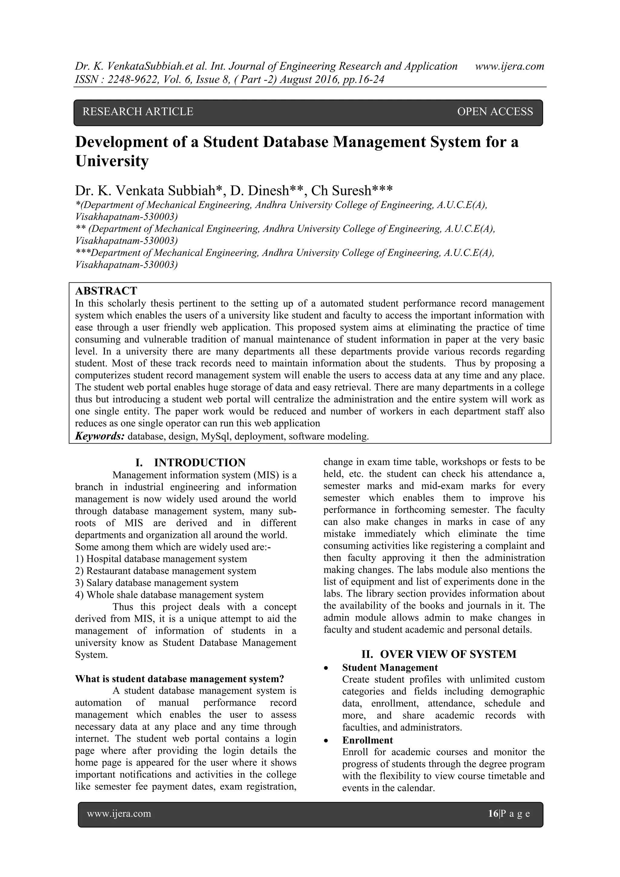 Development of a Student Database Management System for a University | PDF | Databases ...