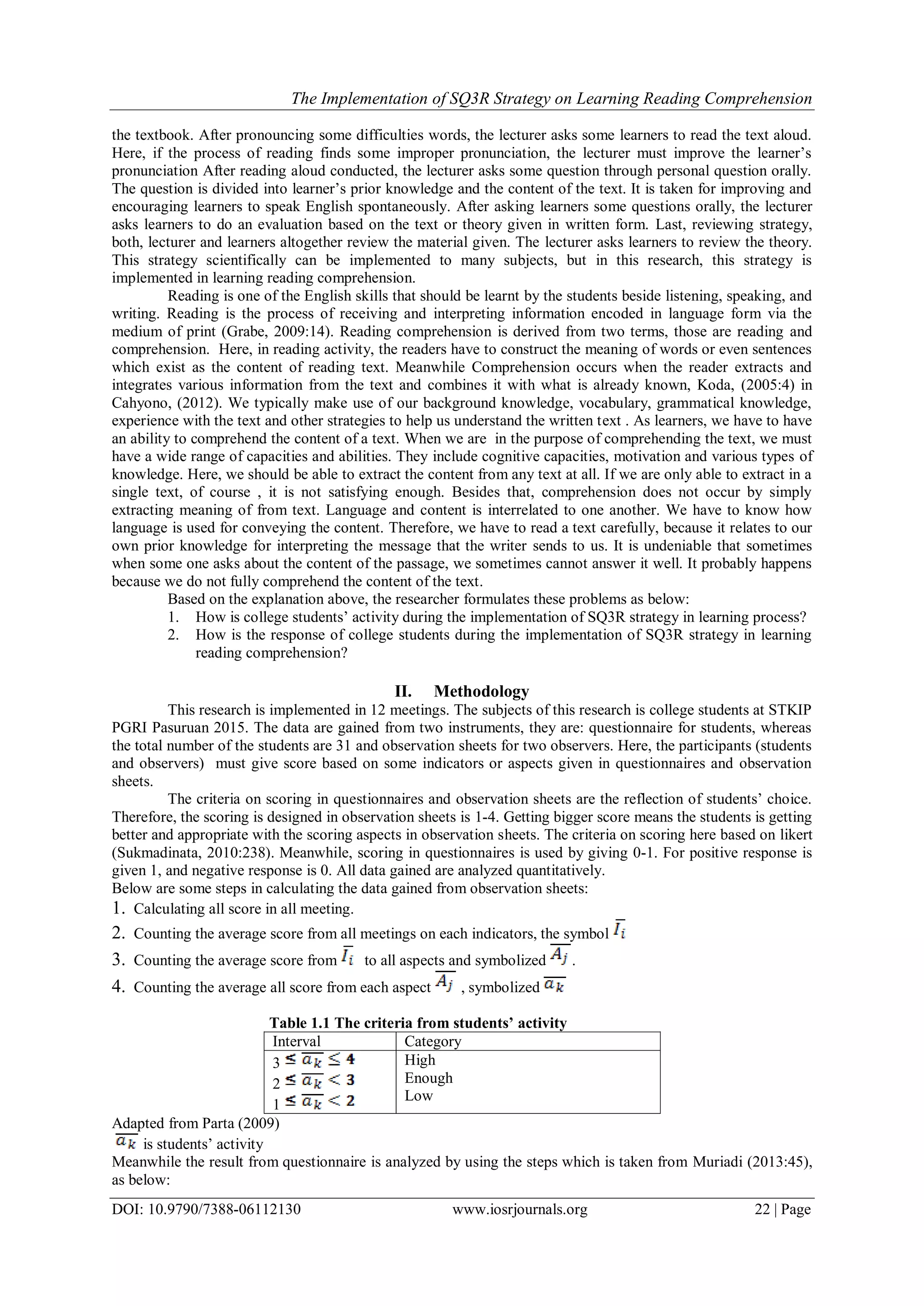 The Implementation of SQ3R Strategy on Learning Reading Comprehension | PDF