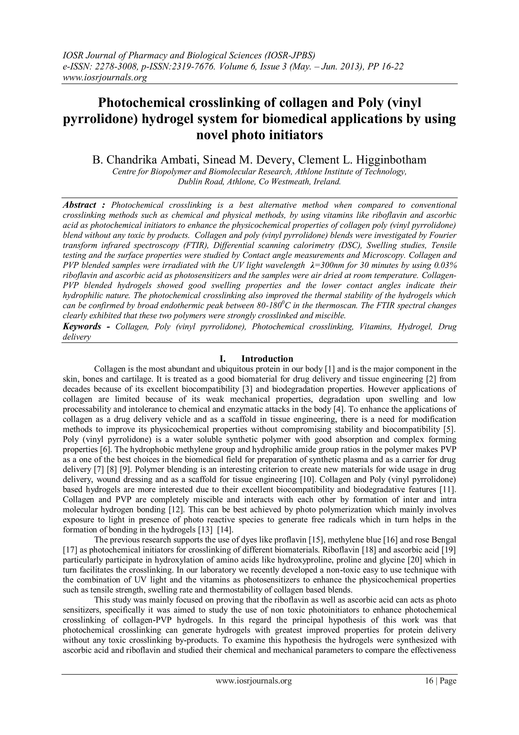 Photochemical crosslinking of collagen and Poly (vinyl pyrrolidone ...