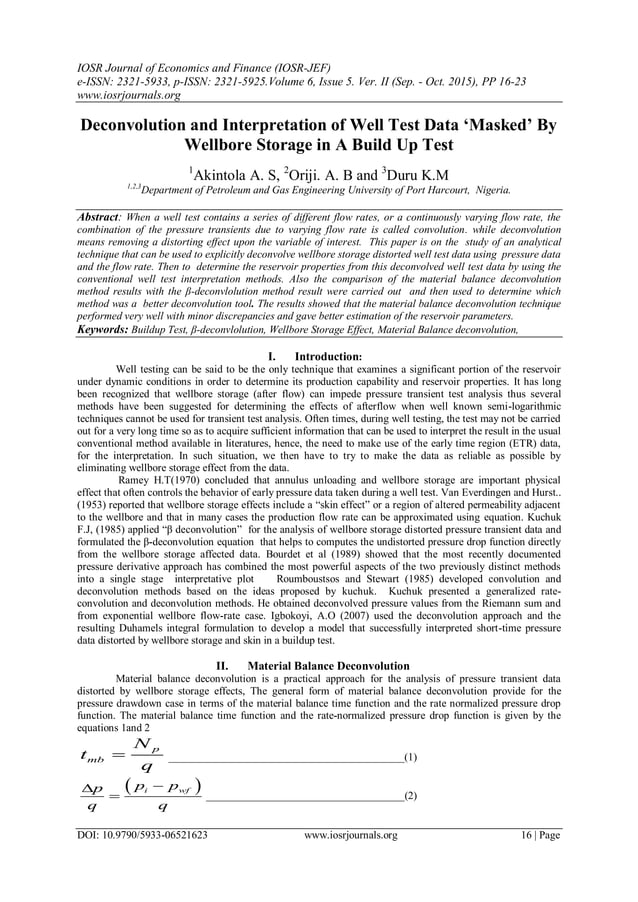 Deconvolution and Interpretation of Well Test Data ‘Masked’ By Wellbore ...