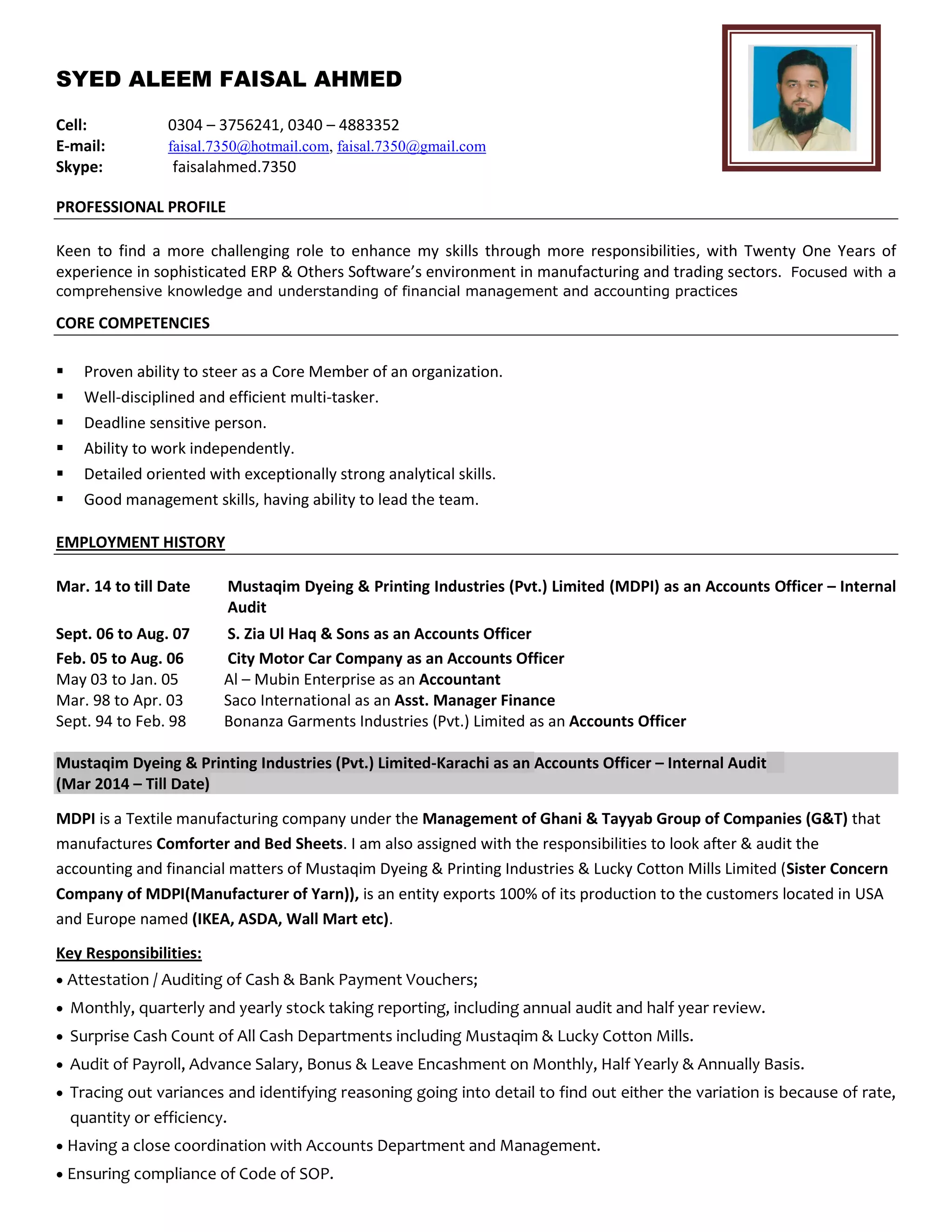 Curriculum Vitae of S.Aleem Faisal | PDF