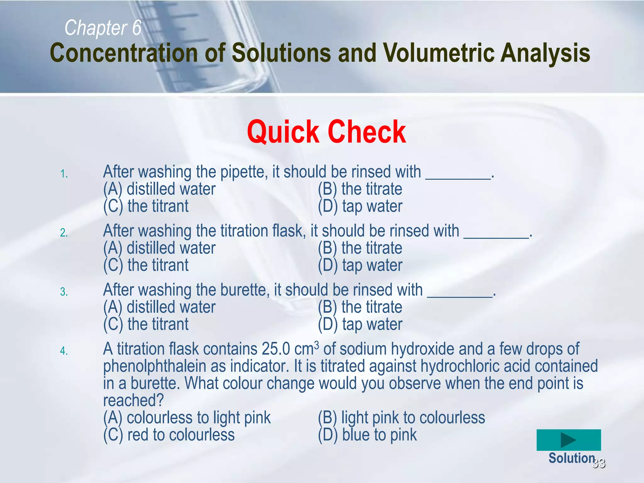 Concentration of Solutions and Volumetric Analysis | PPT