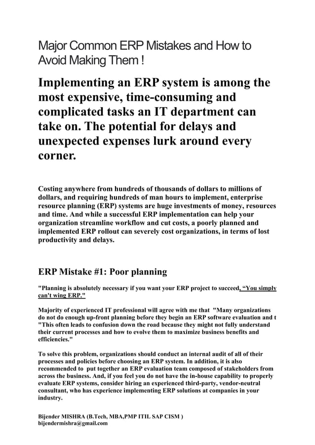 Major Common ERP Mistakes | PDF