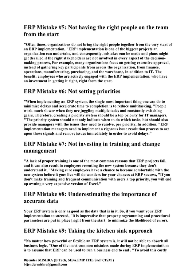 Major Common ERP Mistakes | PDF