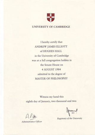 Cambridge degree certificate | PDF