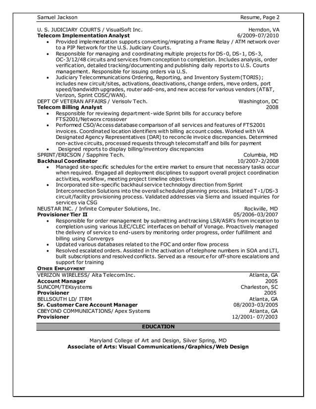 Sample Resume - Telecom | DOCX | IT and Internet Support | Internet