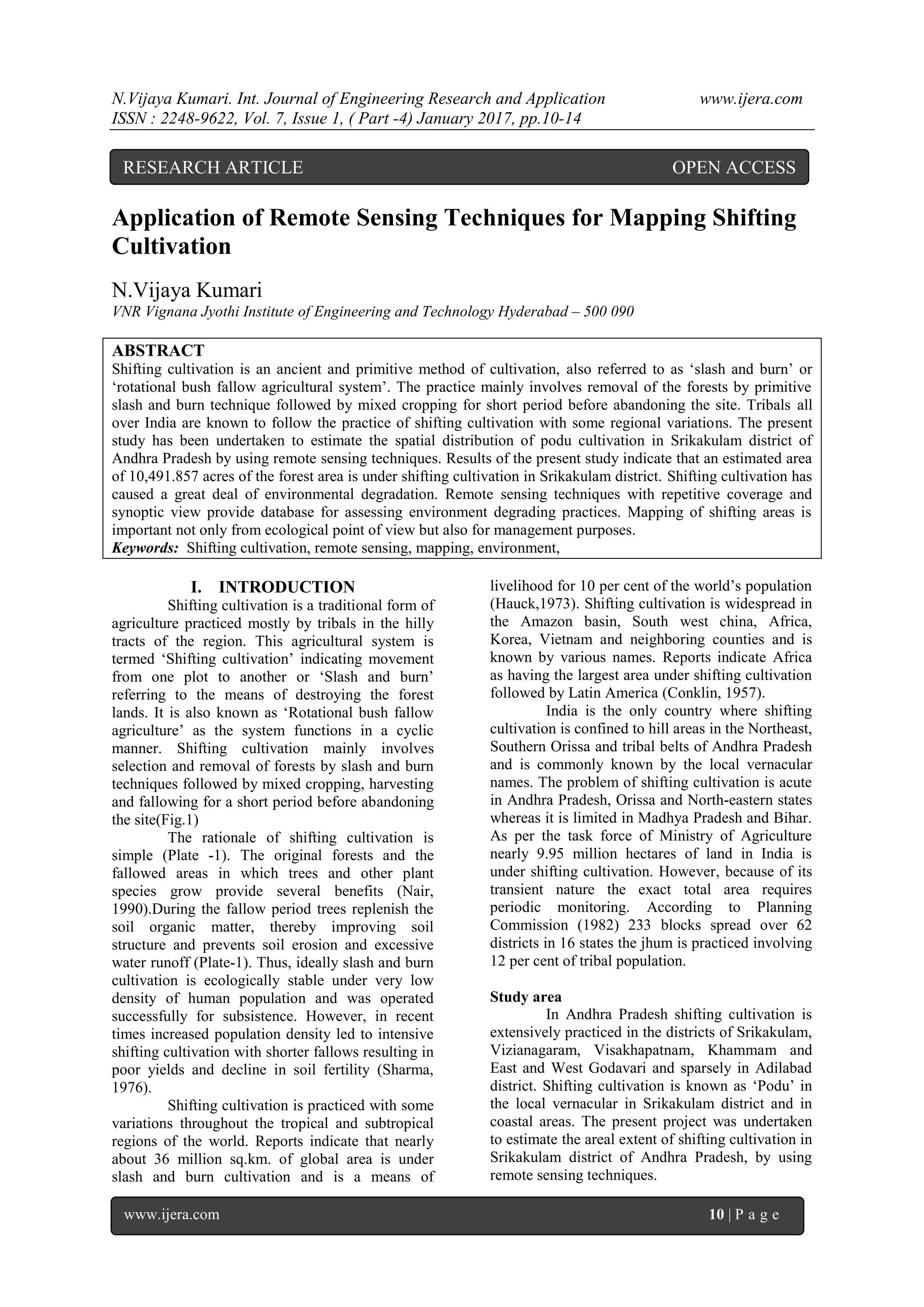 Application of Remote Sensing Techniques for Mapping Shifting Cultivation | PDF