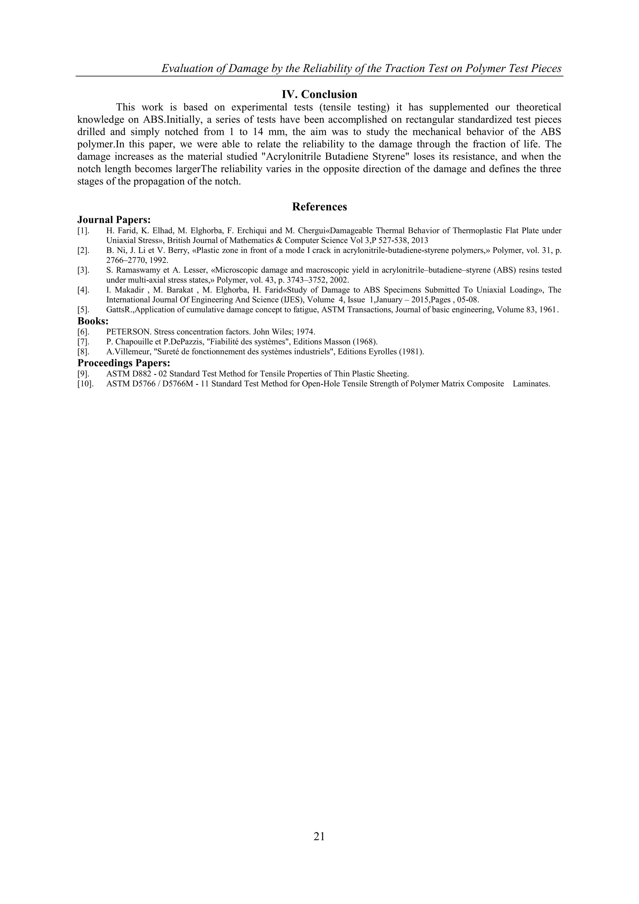 Evaluation of Damage by the Reliability of the Traction Test on Polymer ...