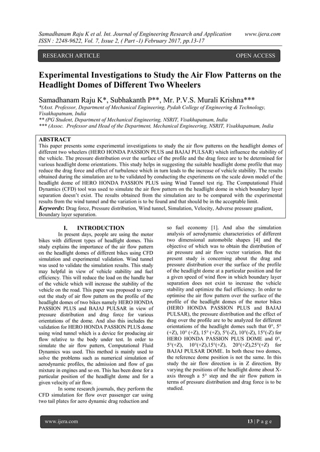Experimental Investigations to Study the Air Flow Patterns on the ...