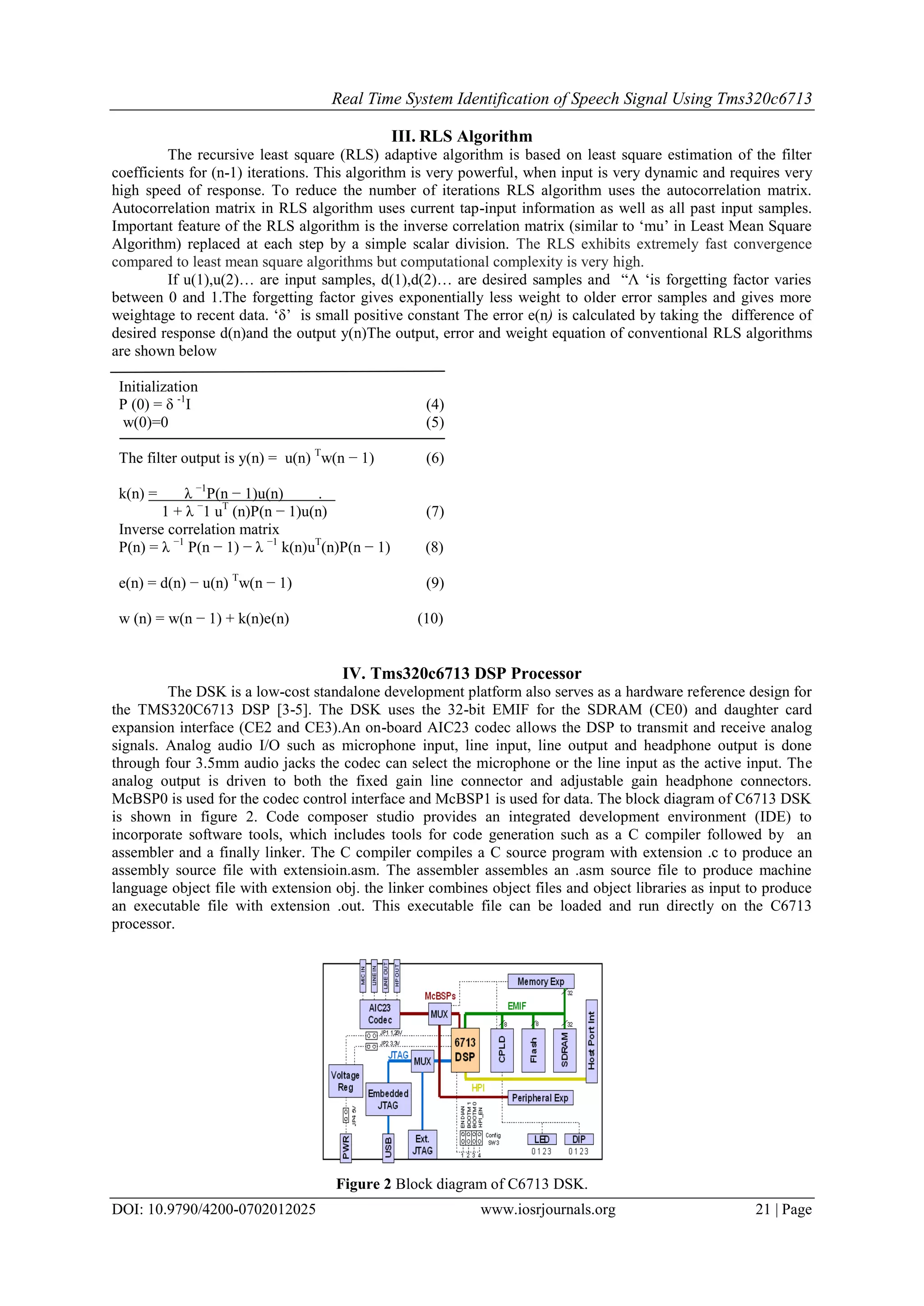 Real Time System Identification of Speech Signal Using Tms320c6713 | PDF