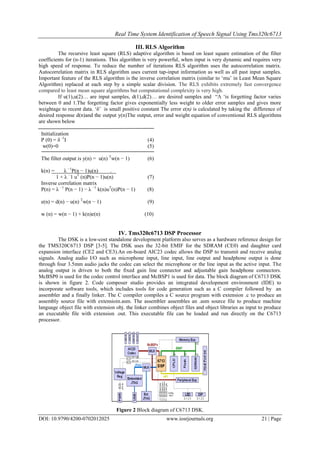 Real Time System Identification of Speech Signal Using Tms320c6713 | PDF
