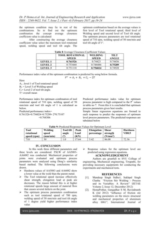 Multi Response Optimization of Friction Stir Lap Welding Process Parameters Using Deng’s ...