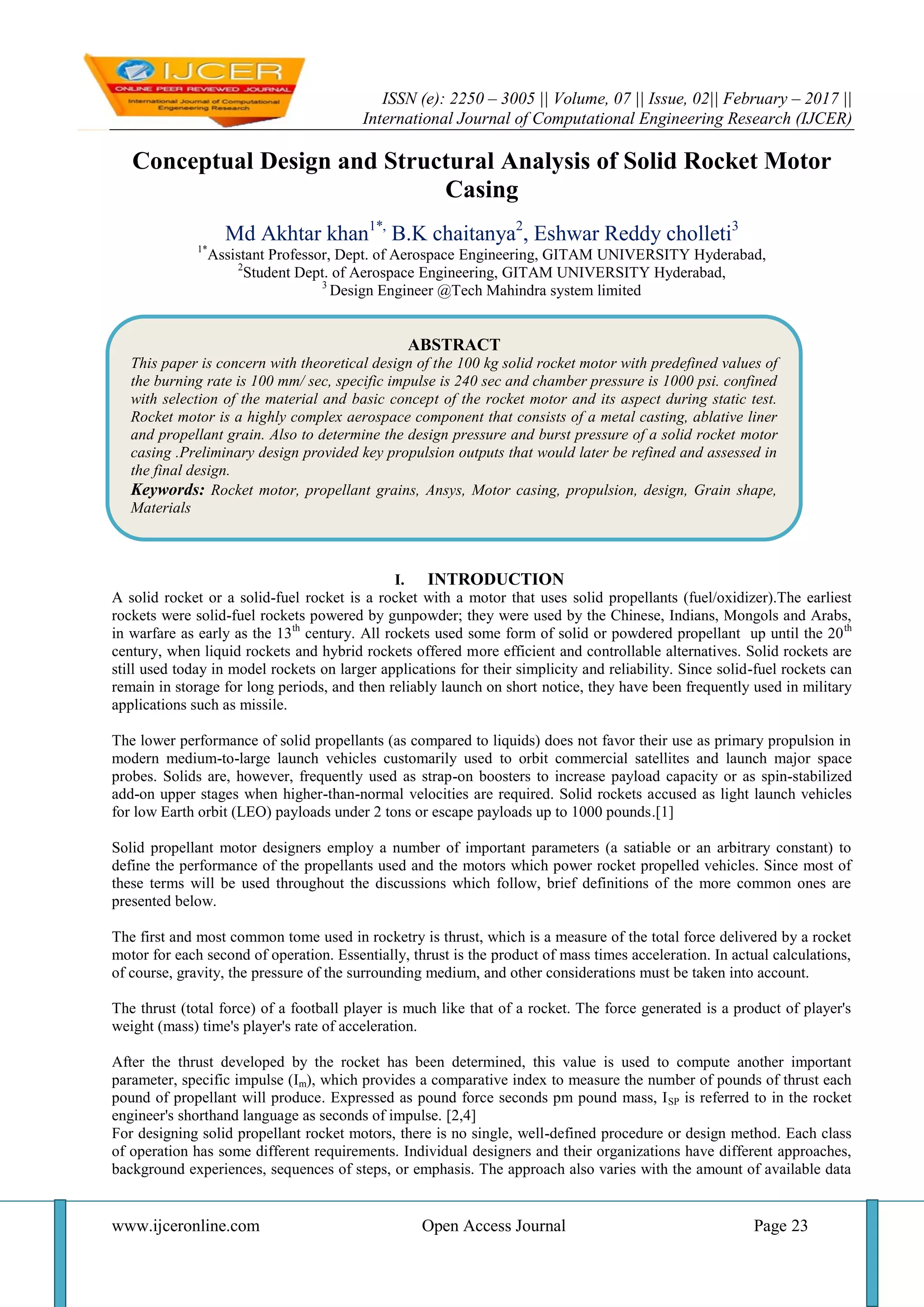 Conceptual Design and Structural Analysis of Solid Rocket Motor Casing ...