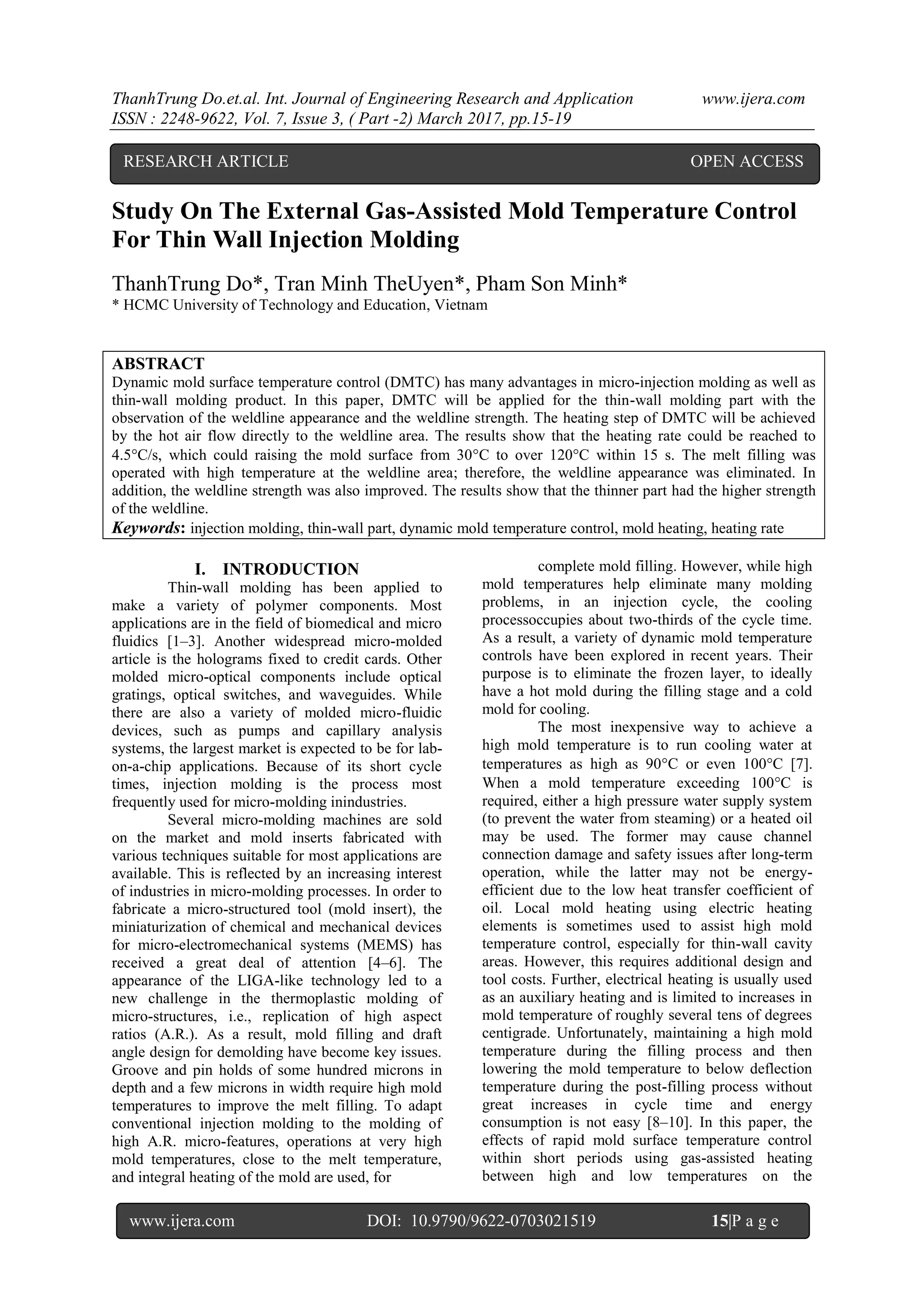 Study On The External Gas-Assisted Mold Temperature Control For Thin Wall Injection Molding | PDF