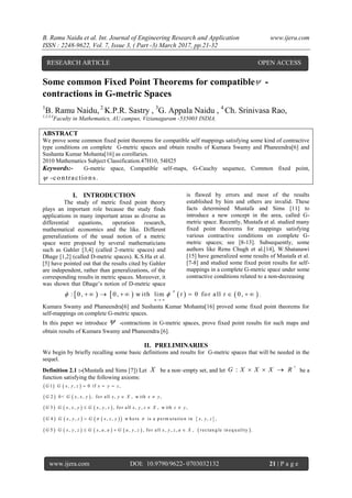 Some common Fixed Point Theorems for compatible - contractions in G-metric Spaces | PDF