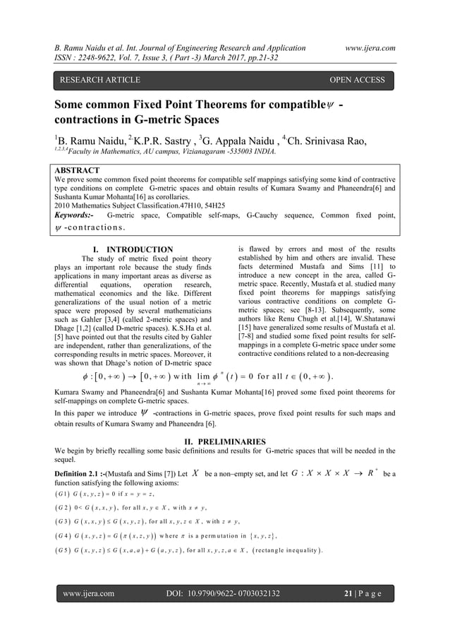Some common Fixed Point Theorems for compatible - contractions in G-metric Spaces | PDF