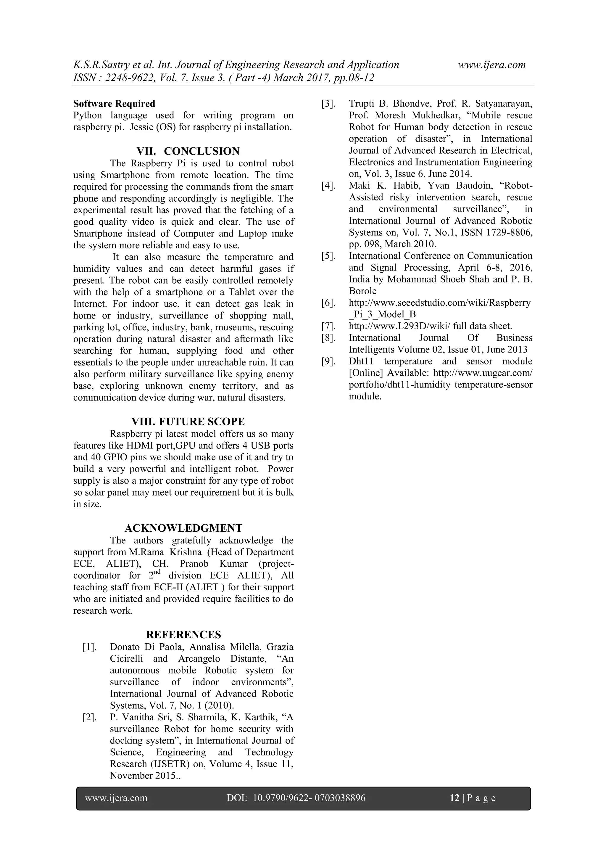 Multi-Purpose Robot using Raspberry Pi & Controlled by Smartphone | PDF