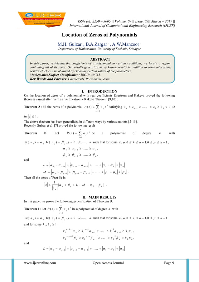 Location of Zeros of Polynomials | PDF