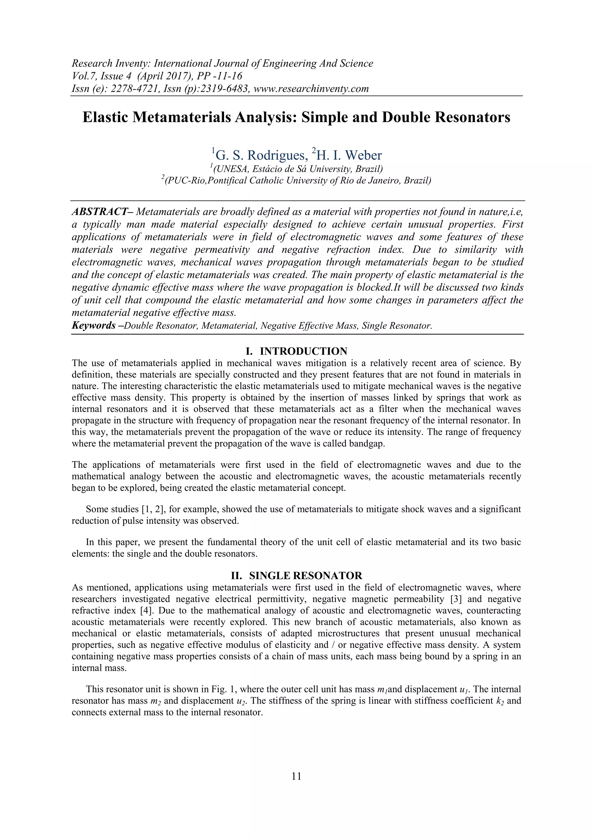 Elastic Metamaterials Analysis: Simple and Double Resonators | PDF | Physics | Science