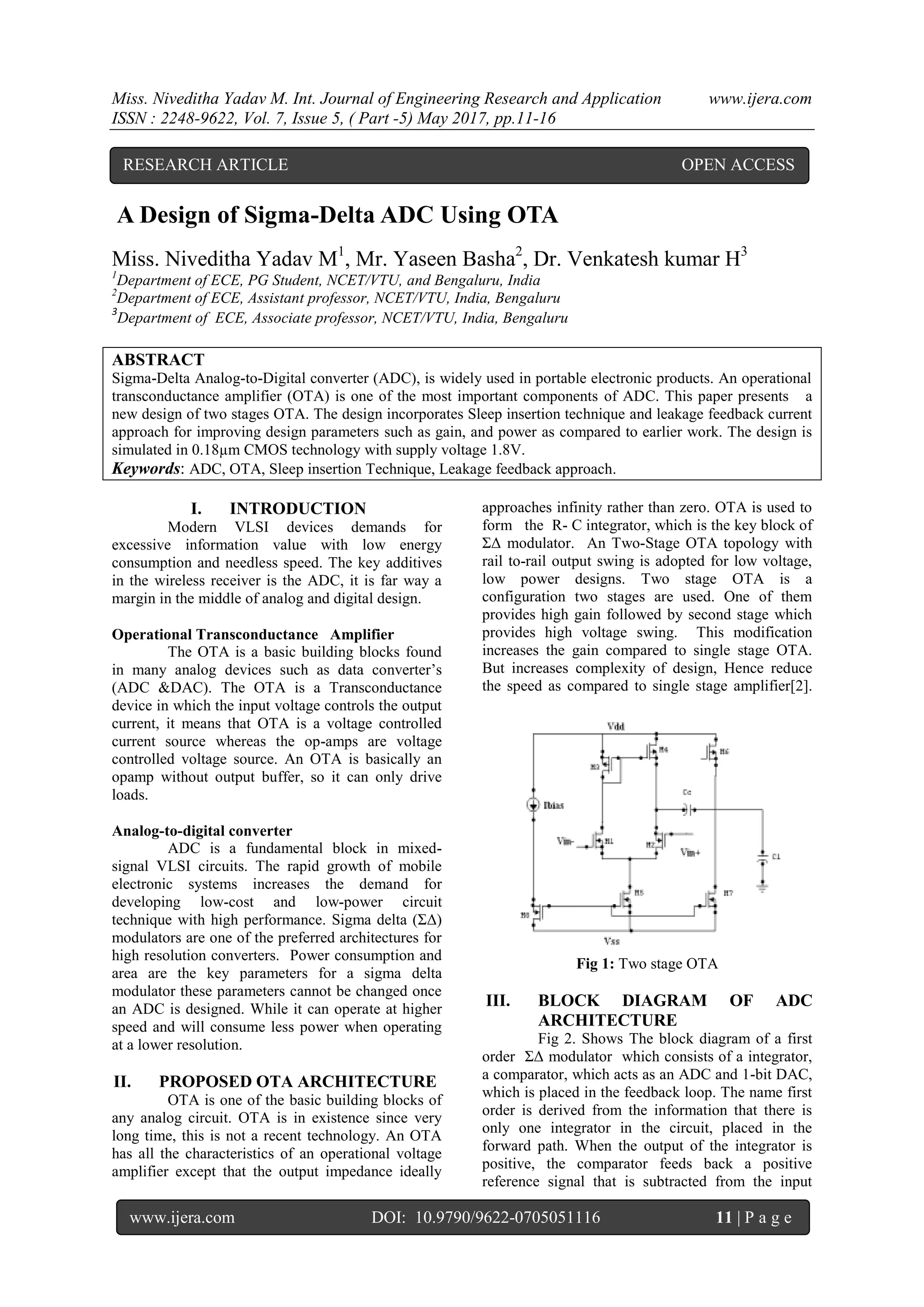 A Design of Sigma-Delta ADC Using OTA | PDF