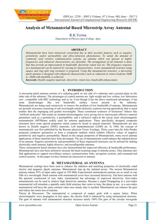 Analysis of Metamaterial Based Microstrip Array Antenna | PDF