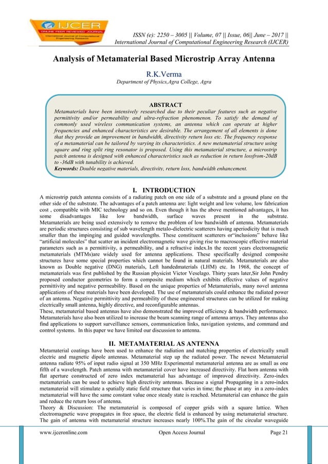 Analysis of Metamaterial Based Microstrip Array Antenna | PDF