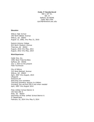 resume Cody Sunderland v 2.0 | PDF