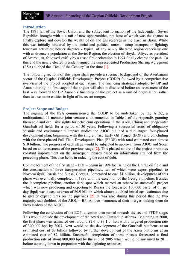 Project Finance - BP Amoco Caspian Oilfields Financing Case Study | PDF