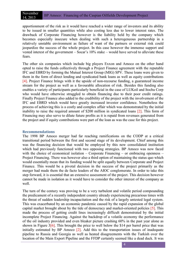Project Finance - BP Amoco Caspian Oilfields Financing Case Study | PDF