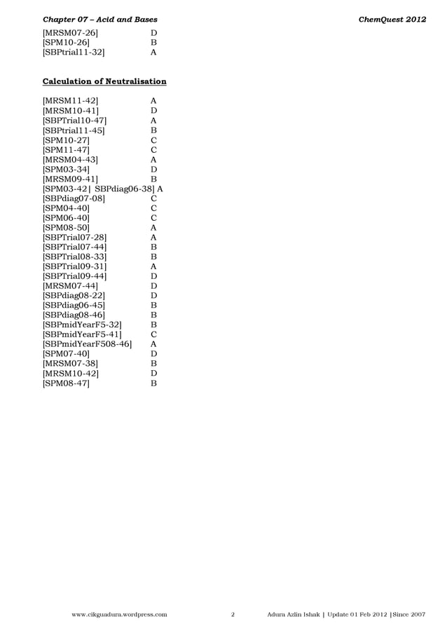 ChemQuest2012 - Chap07 Ans P1 | PDF