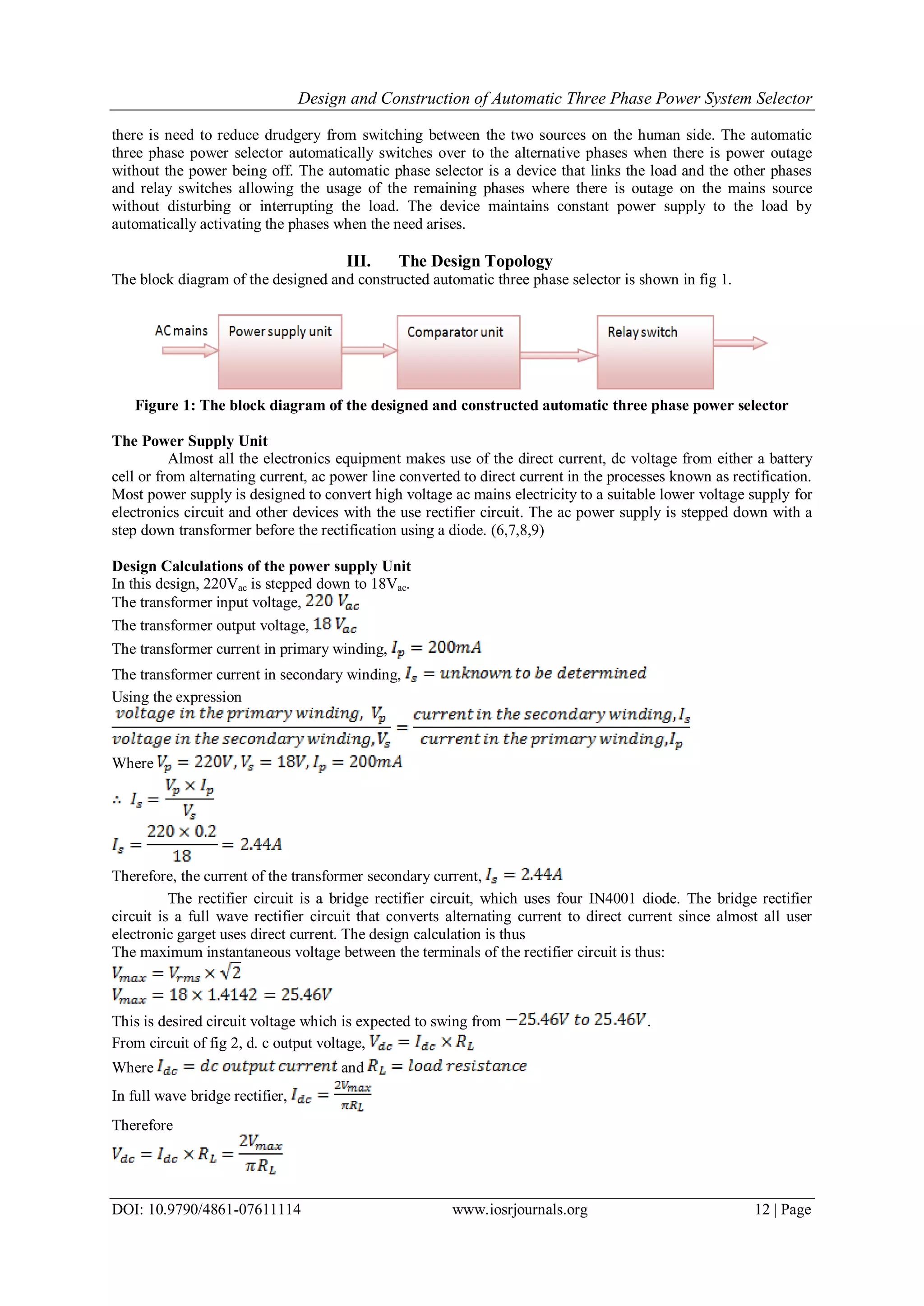 Design and Construction of Automatic Three Phase Power System Selector ...