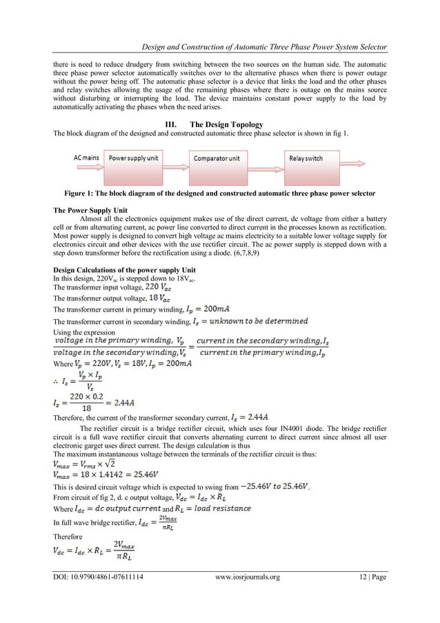 Design and Construction of Automatic Three Phase Power System Selector | PDF