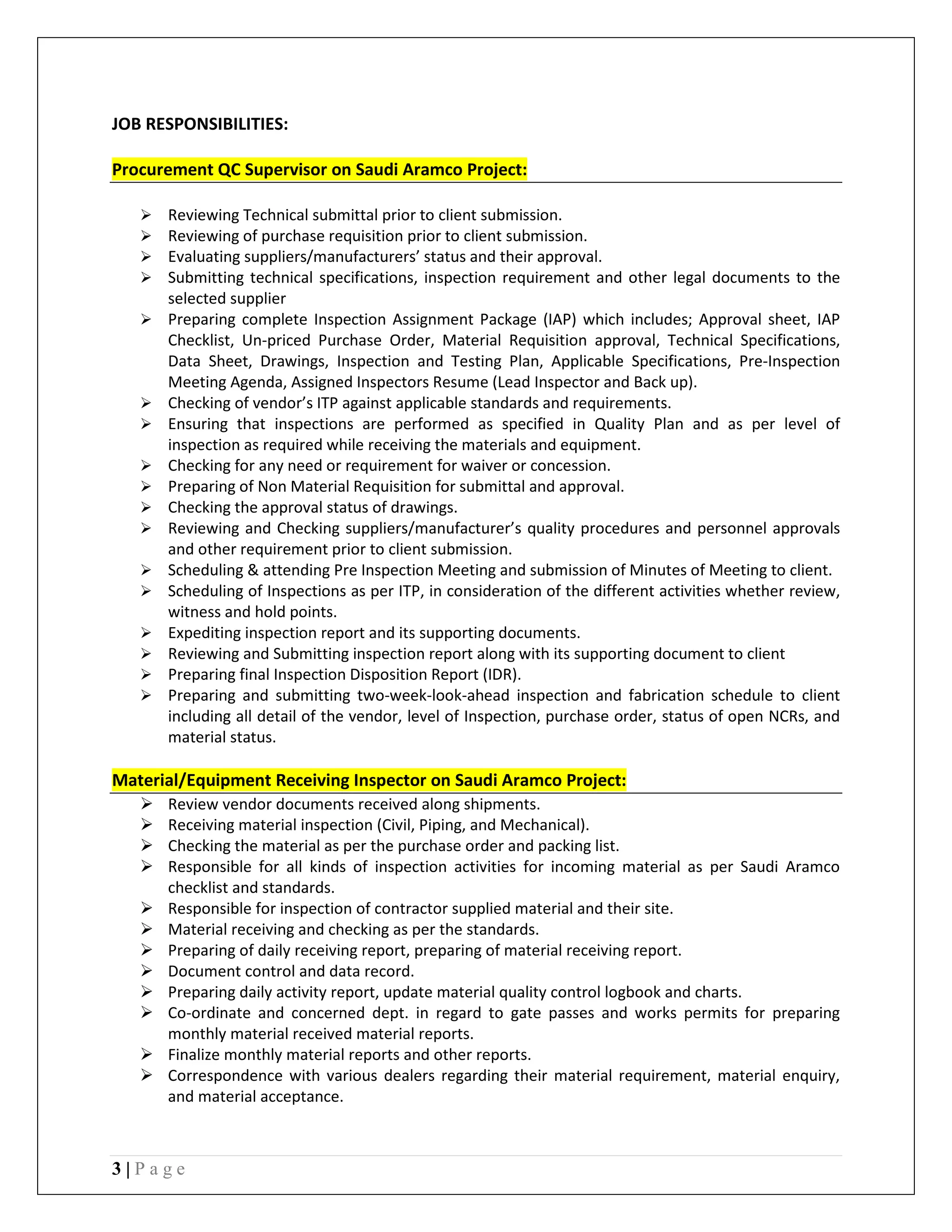Muhammad Asif - Procurement Quality Supervisor CV (2) | PDF