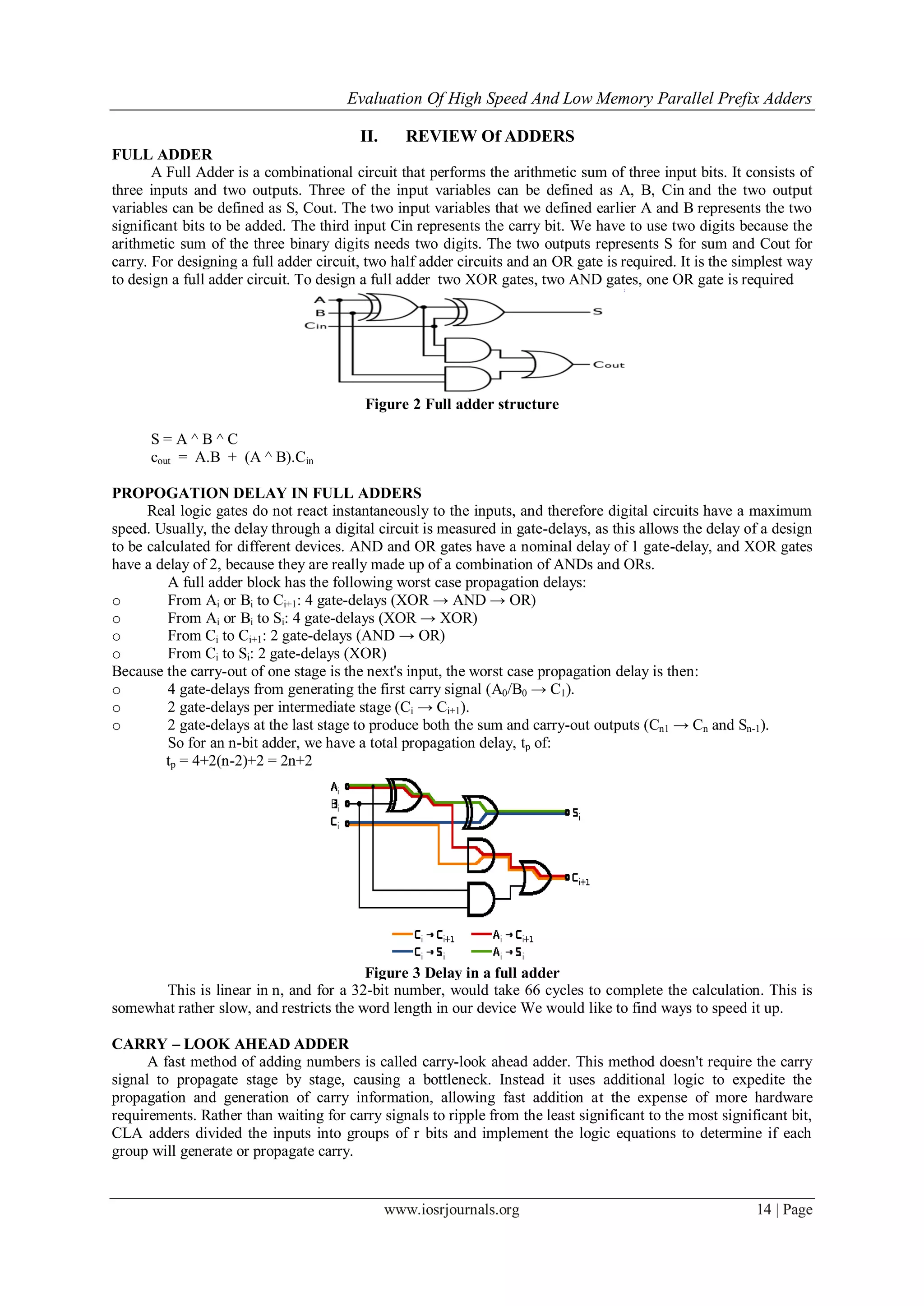 Evaluation of High Speed and Low Memory Parallel Prefix Adders | PDF