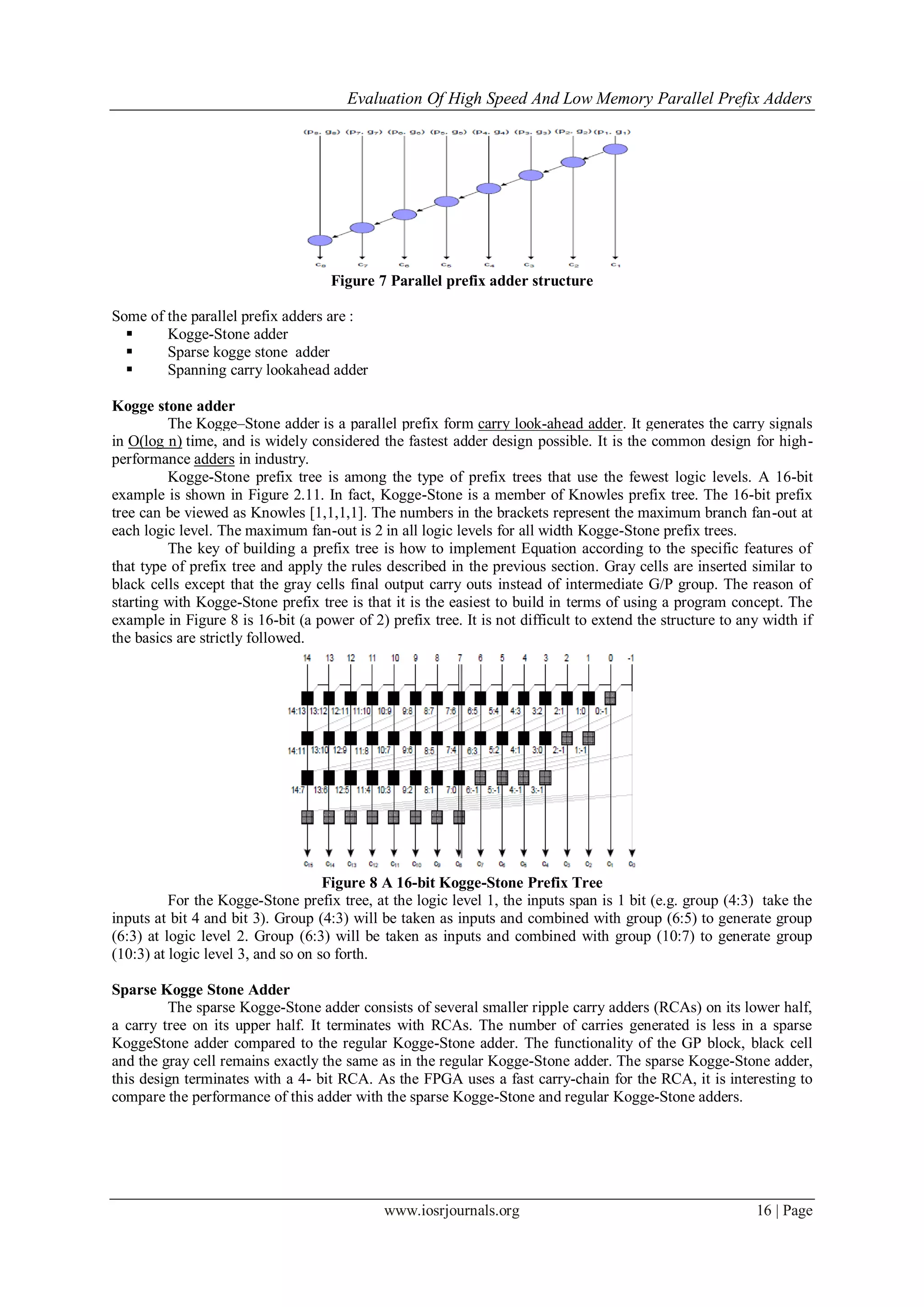 Evaluation of High Speed and Low Memory Parallel Prefix Adders | PDF