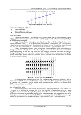 Evaluation of High Speed and Low Memory Parallel Prefix Adders | PDF