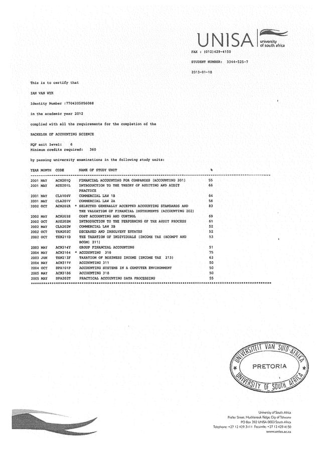 Unisa Confirmation of Completion of Degree | PDF