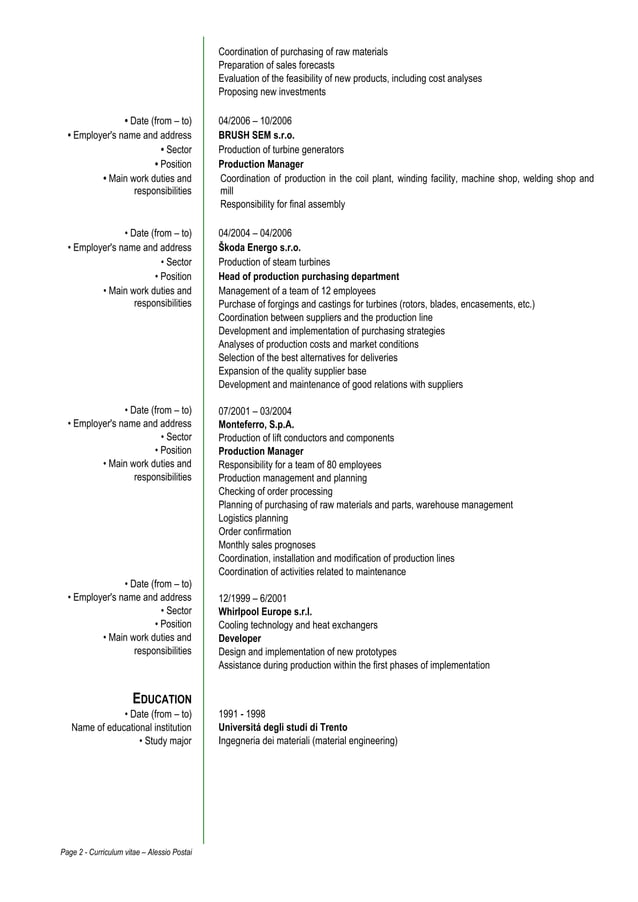 CV_Alessio_Postai_AJ_2016 | PDF | Manufacturing Industry | Industries