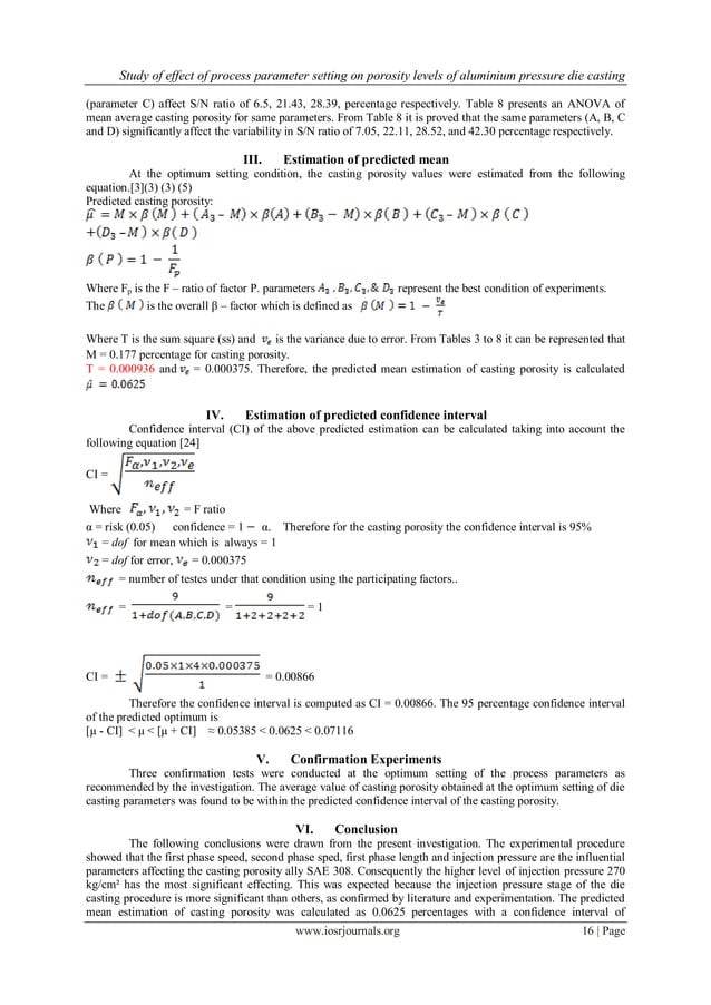 Study of effect of process parameter setting on porosity levels of aluminium pressure die ...