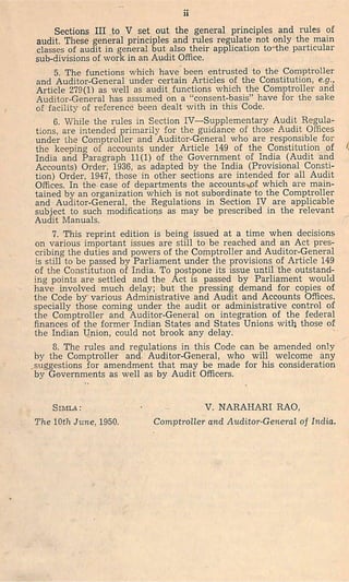 Office of the C&AG of India for the year 1955 on Audit Code, First ...
