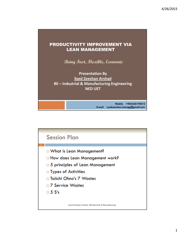 Presentation - Productivity Improvement via Lean Management | PDF ...