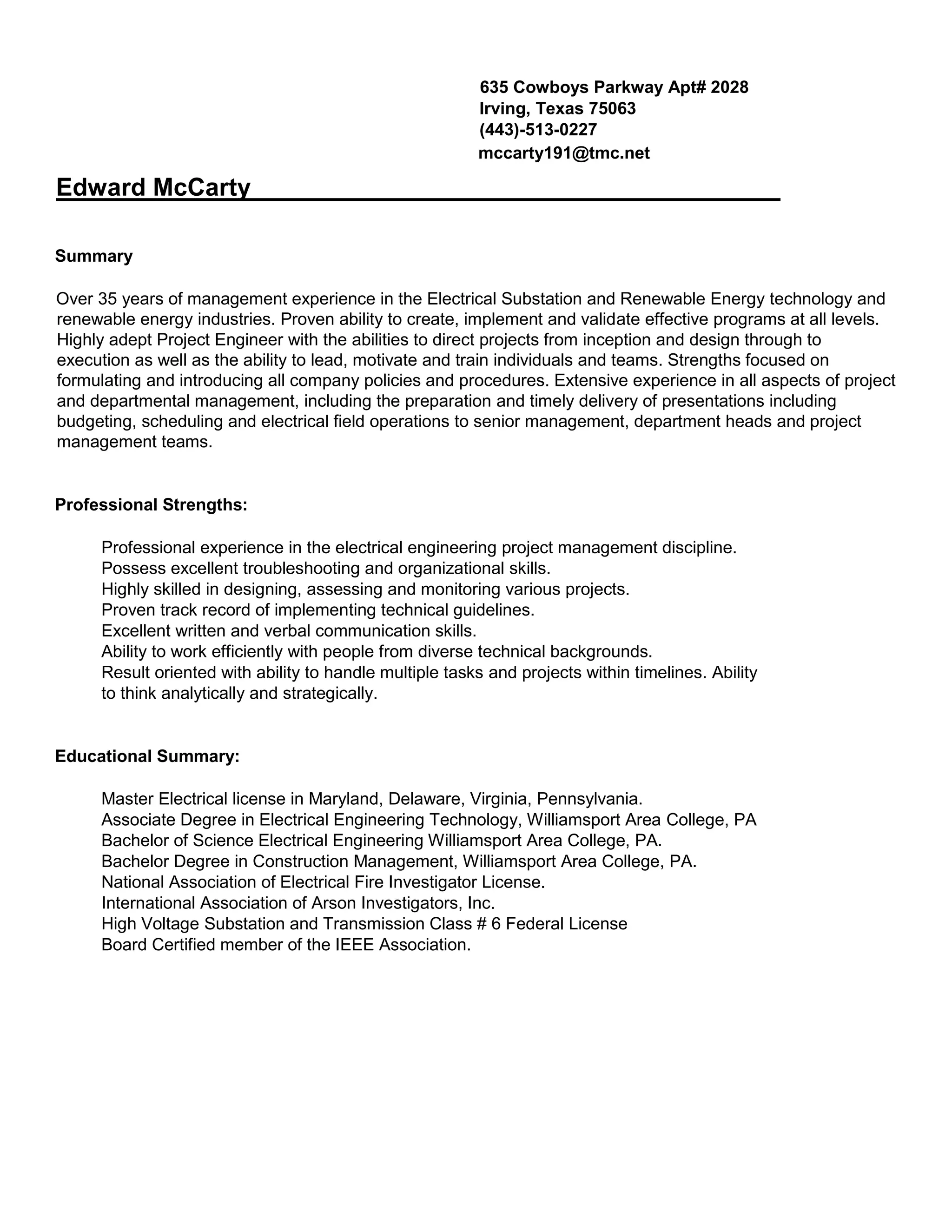 Ed McCarty Resume | PDF