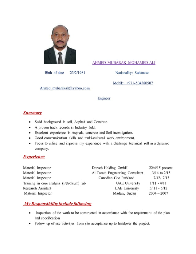 AHMED MUBARAK MOHAMED ALI Engineering CV | PDF