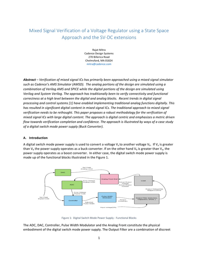 Mixed Signal Verification Of A Voltage Regulator Using A State Space