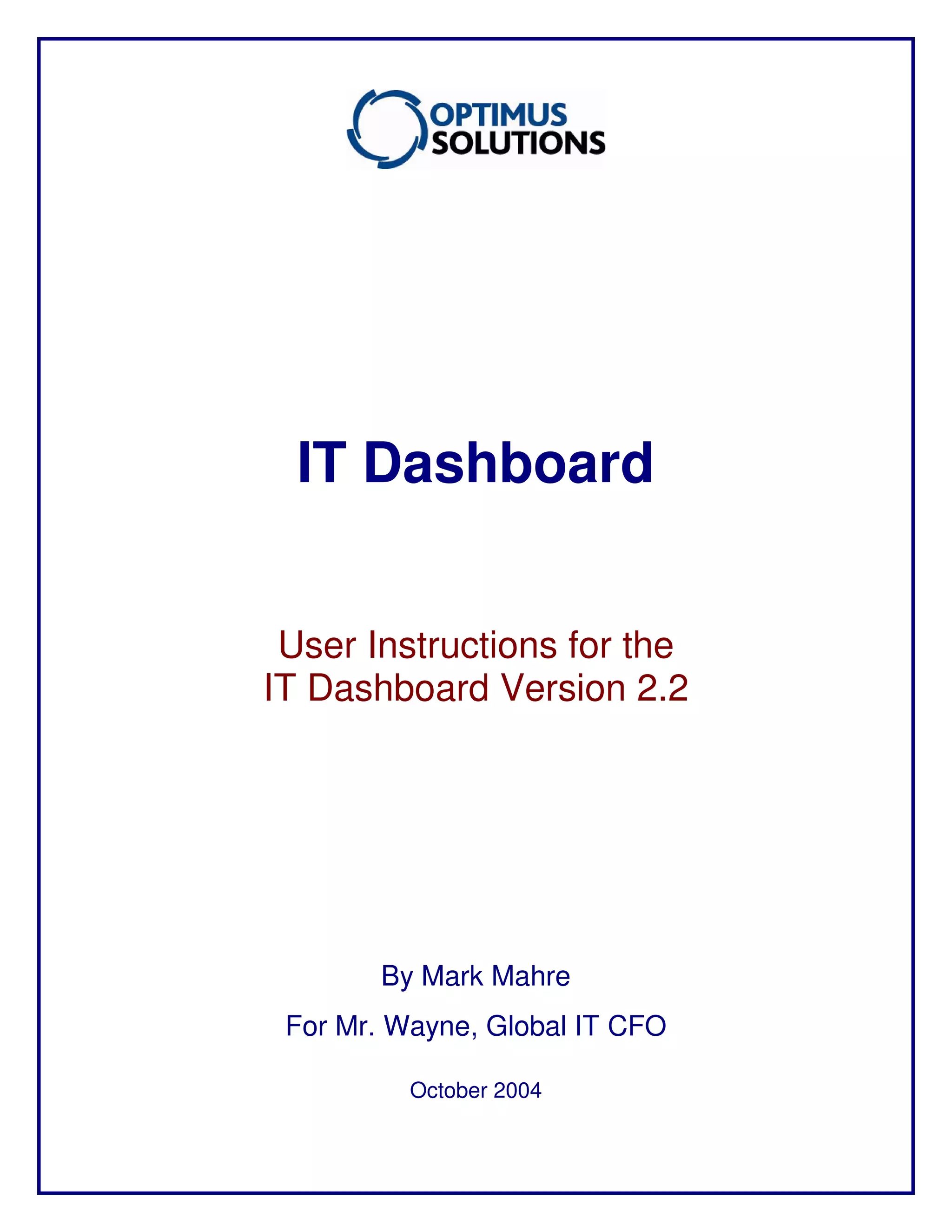 IT Dashboard User Manual V2.2 | PDF