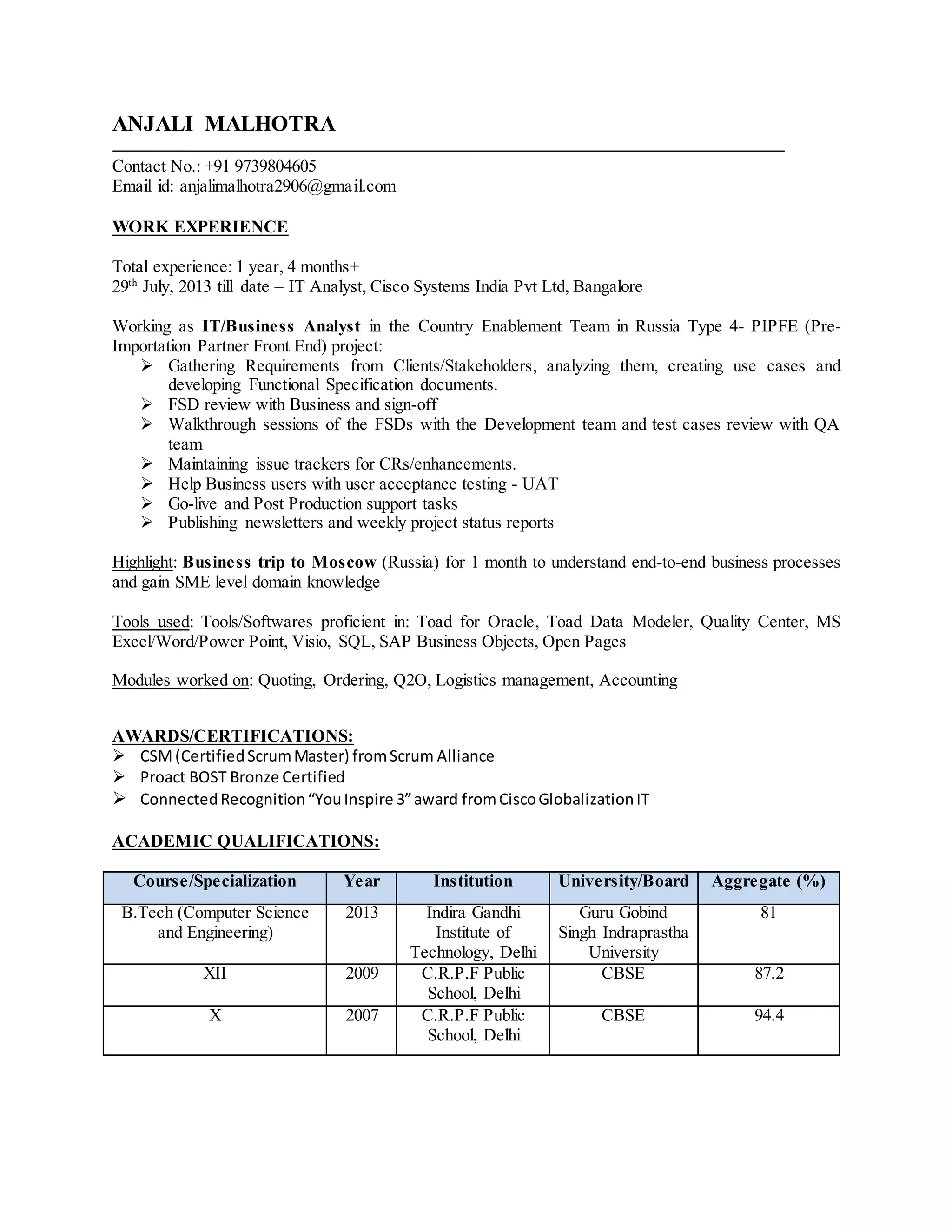 Resume(Anjali_Malhotra) | PDF